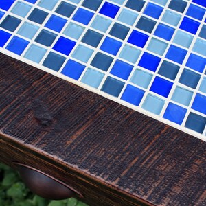 Tall Entryway Table. Tall Hallway Table. Blue Tile Table. Small Sofa ...