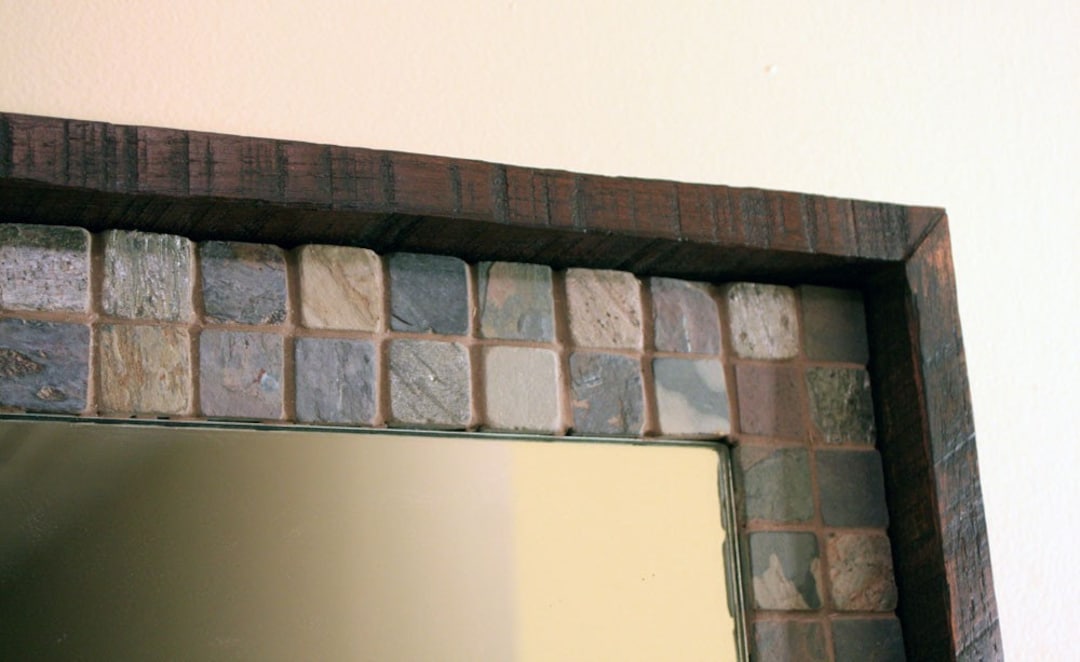 Slate Framed Mirror. Natural Stone Framed Mirror. Slate and Wood Framed ...