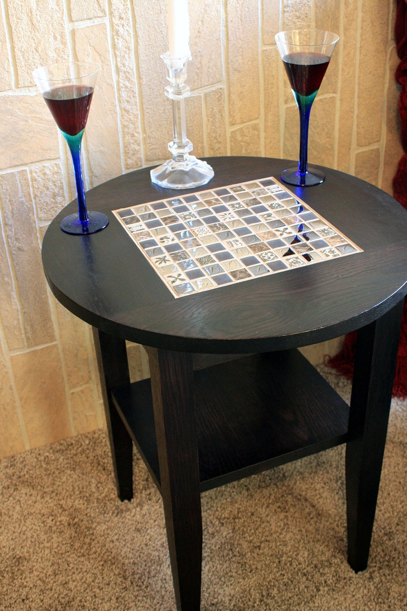 Round End Table. Round Mosaic End Table. Neutral Mosaic Tile - Etsy