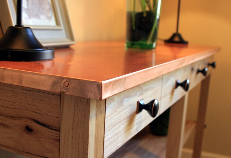 Large Console Table. Copper Console Table. Copper Top Table. Wood ...