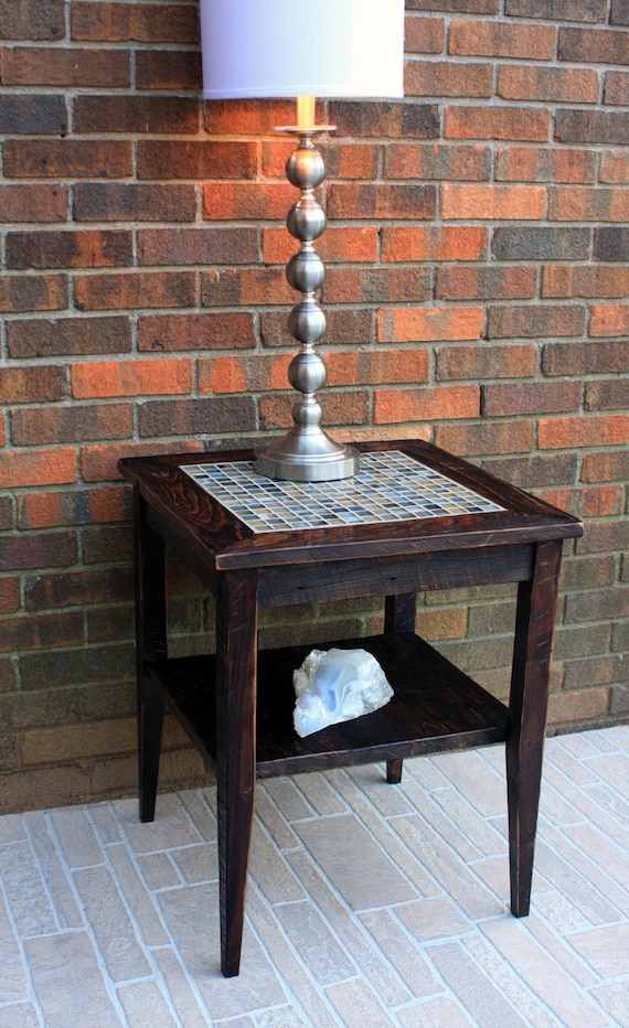 Rustic Mosaic Tile End Table. Neutral Side Table. Rustic Side Table W Shelf. bamboo Beach Mosaic. 20 Square X 24t. Java Finish Etsy UK