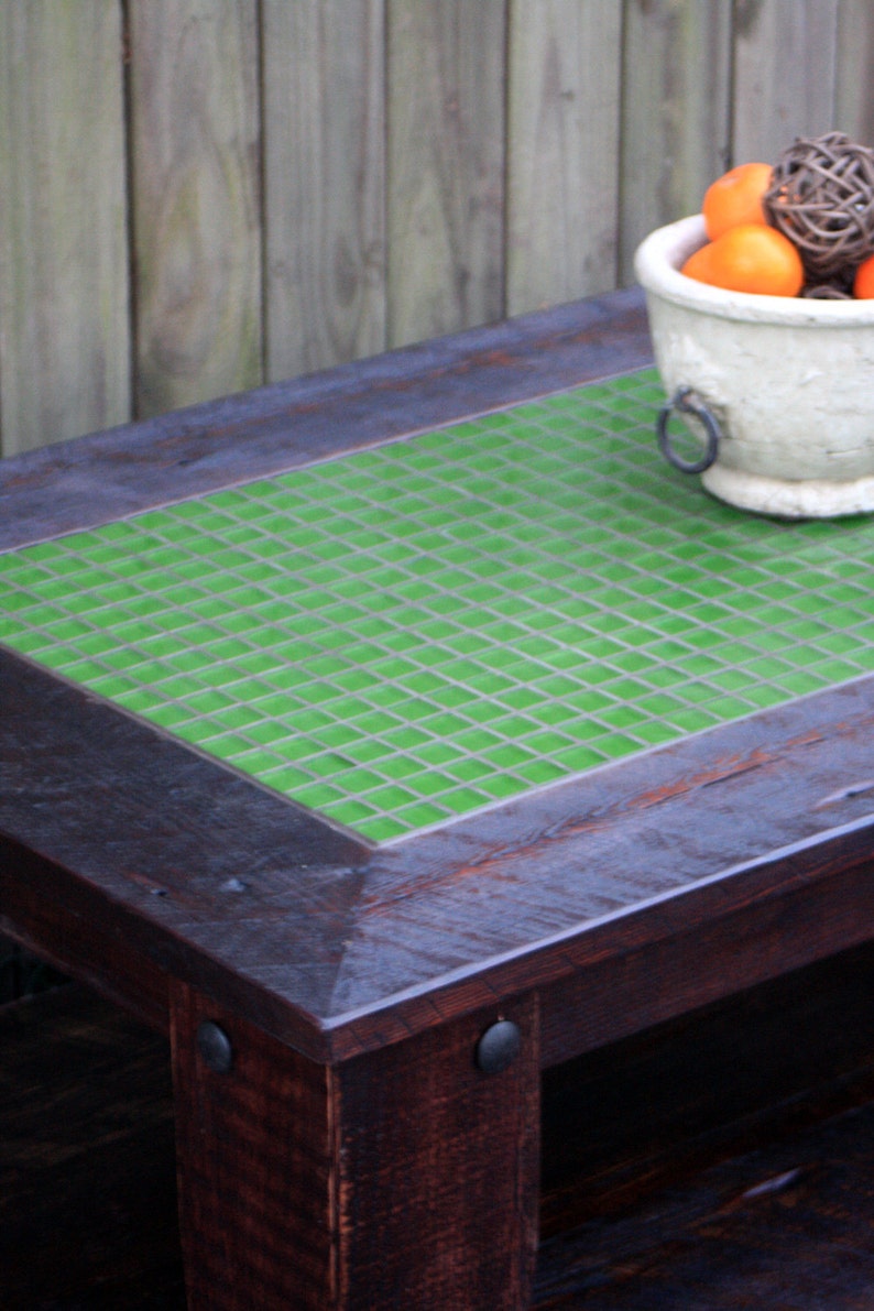 Caster Coffee Table w/ Shelf. Green Mosaic Coffee Table. | Etsy