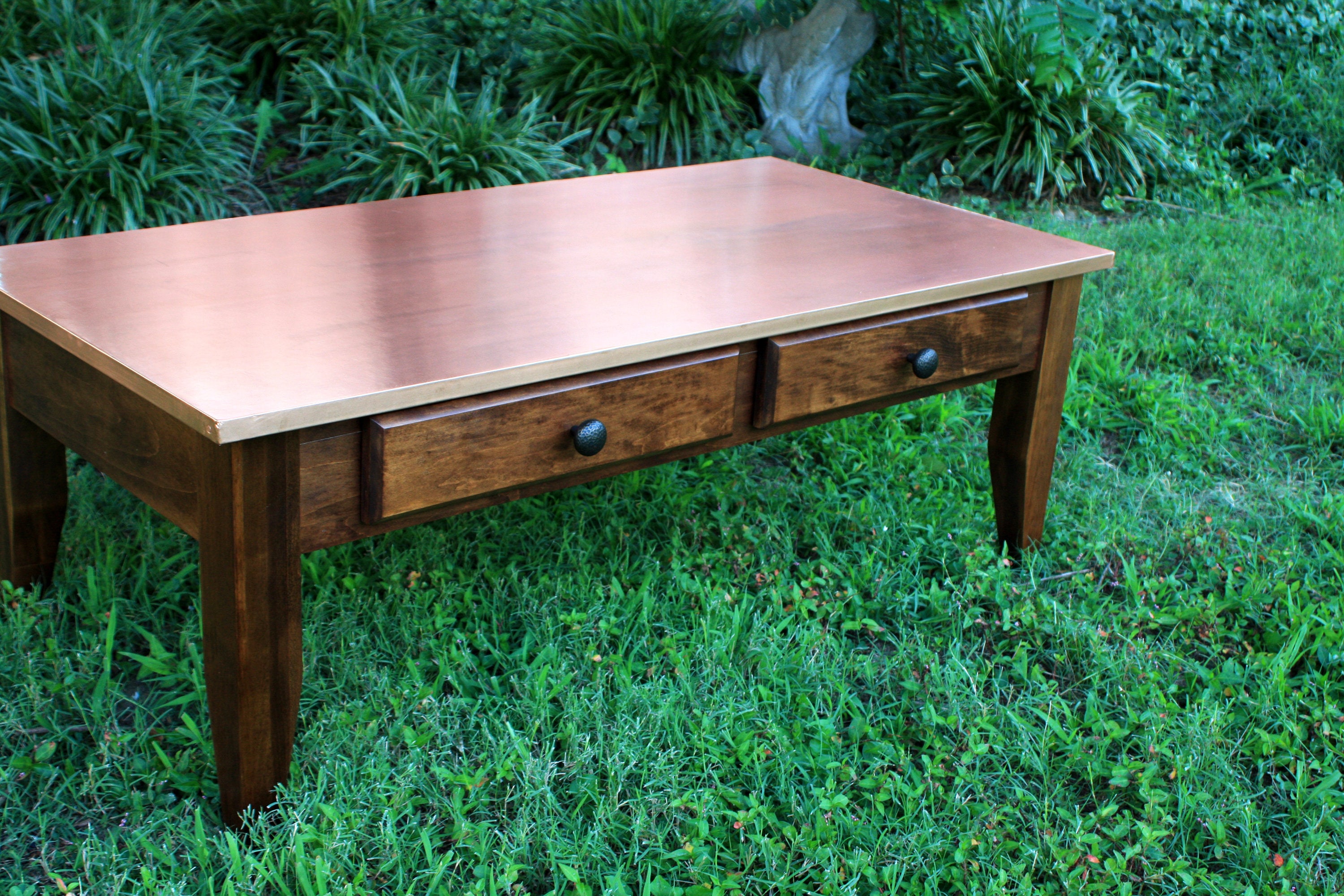 Large Copper Coffee Table With Drawers. Copper Top Coffee Table. 48"l X ...