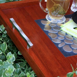 Modern Ottoman Tray. Stainless Mosaic Centerpiece. Red Mahogany Serving ...