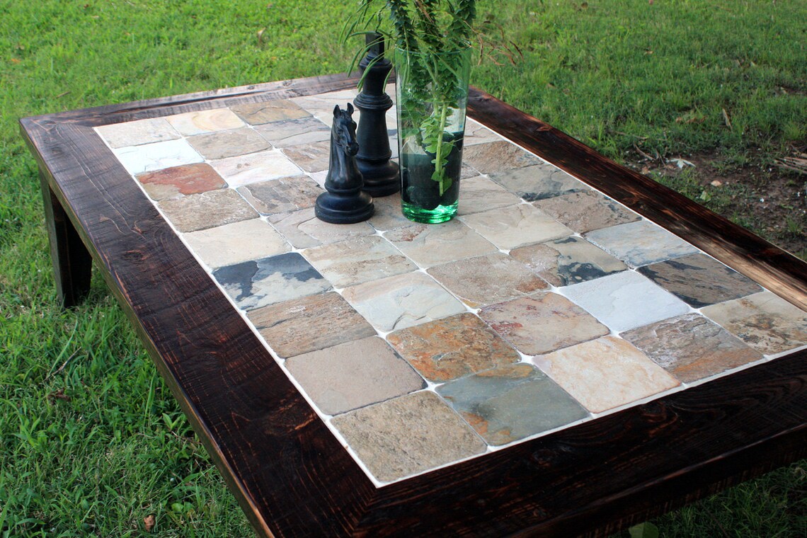 Large Slate Coffee Table. Multi Color Slate Coffee Table. Large Rustic ...