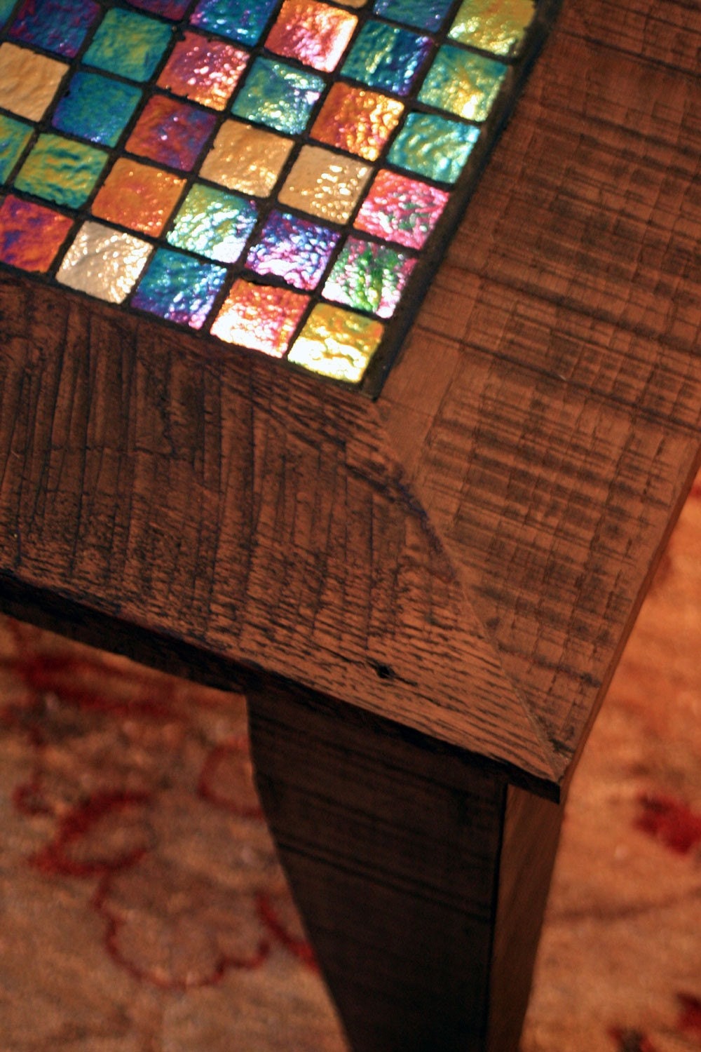 Large Coffee Table W/ Iridescent Glass Tile Inlay. Mosaic | Etsy