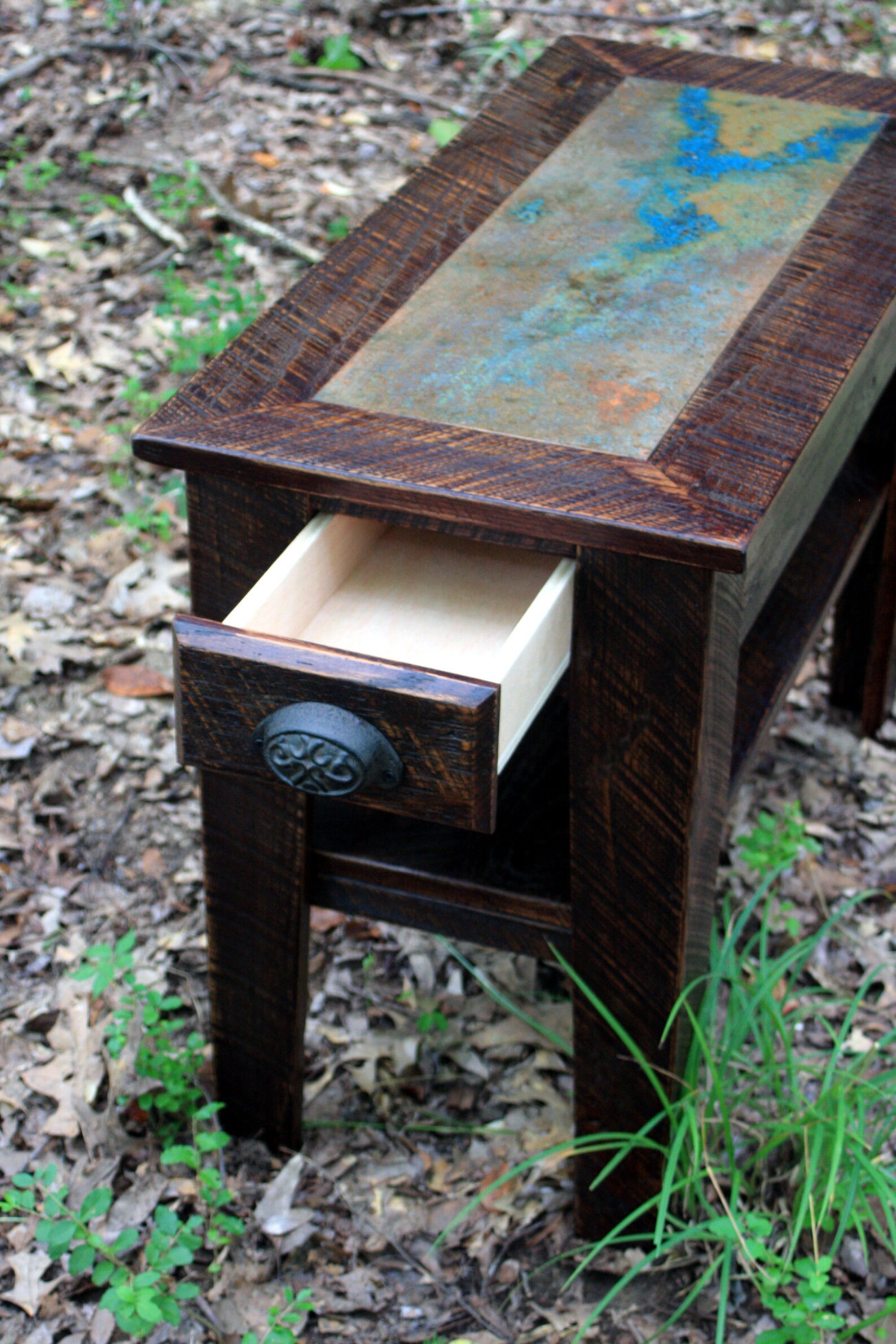 Large Copper Side Table. Copper Patina End Table. Rustic Metal Side ...