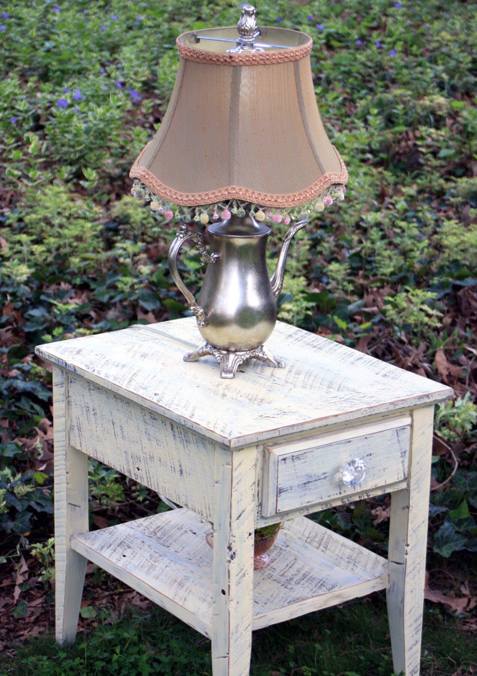 Cream Colored Side Table. Yellow End Table W/ Drawer. Rustic - Etsy