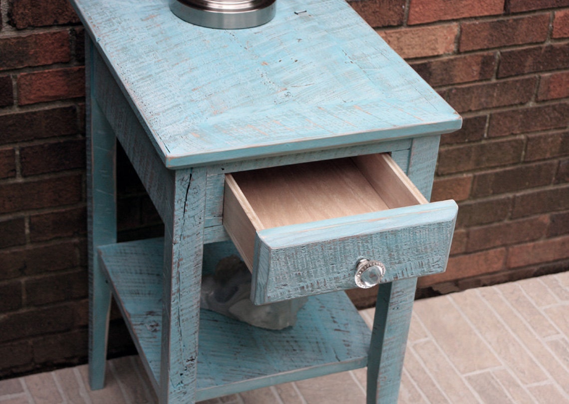 Blue End Table. Shabby Chic Side Table. Rustic Contemporary | Etsy
