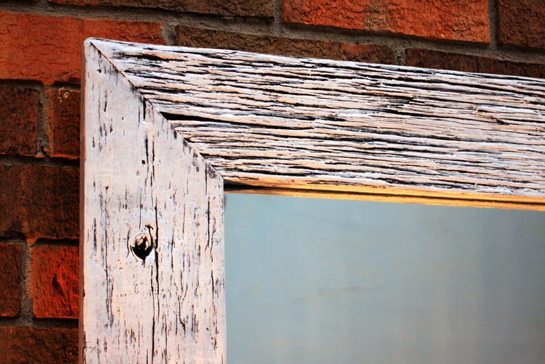 Distressed White Framed Mirror. 66 Inch Mirror. Weathered Framed Mirror ...