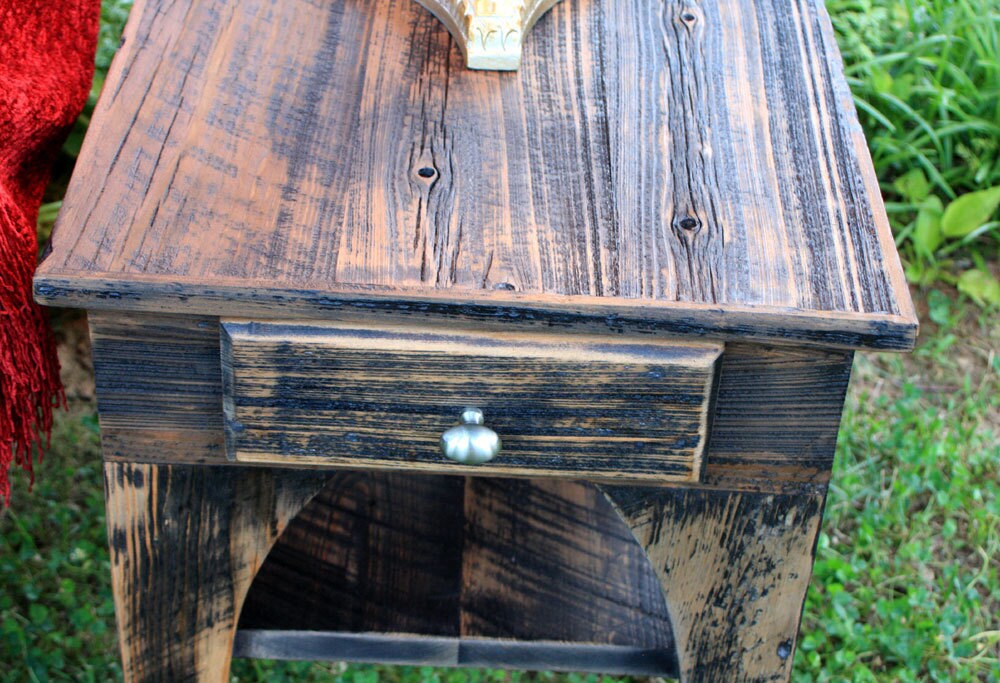 Rustic Side Table. Distressed Black End Table. End Table W/ | Etsy