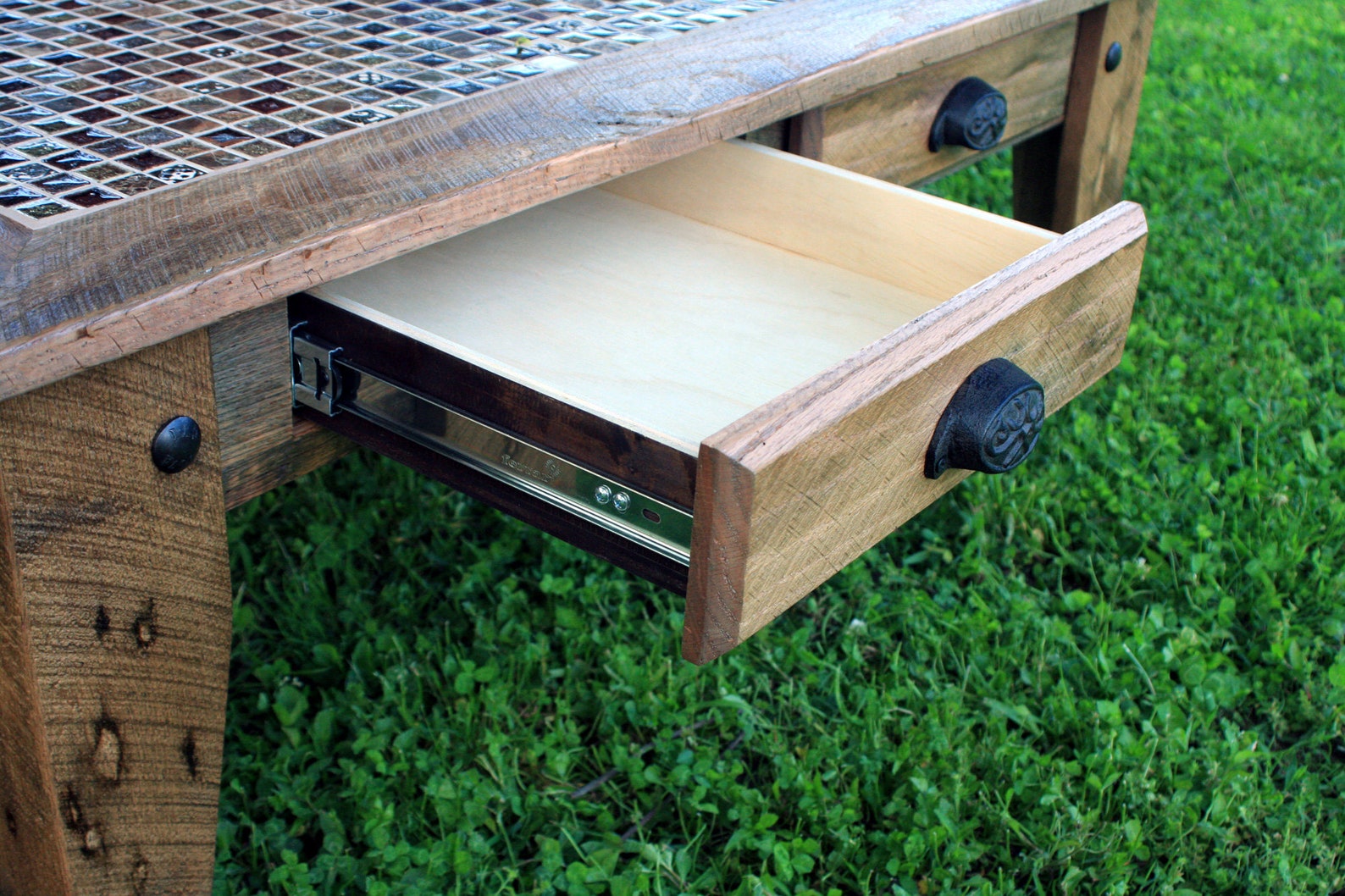 Very Large Coffee Table With Drawers. Rustic Mosaic Tile | Etsy