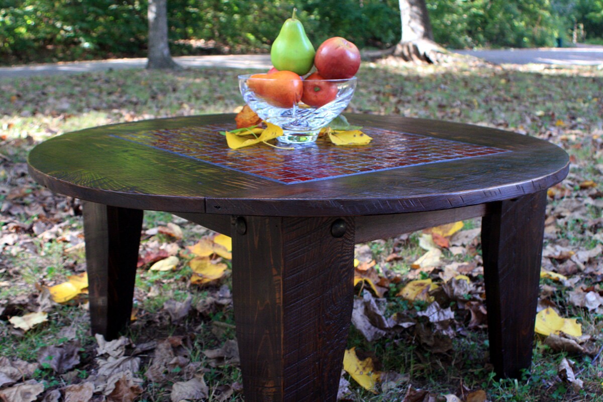 Round Mosaic Coffee Table. Round Red Coffee Table. Red Tile | Etsy