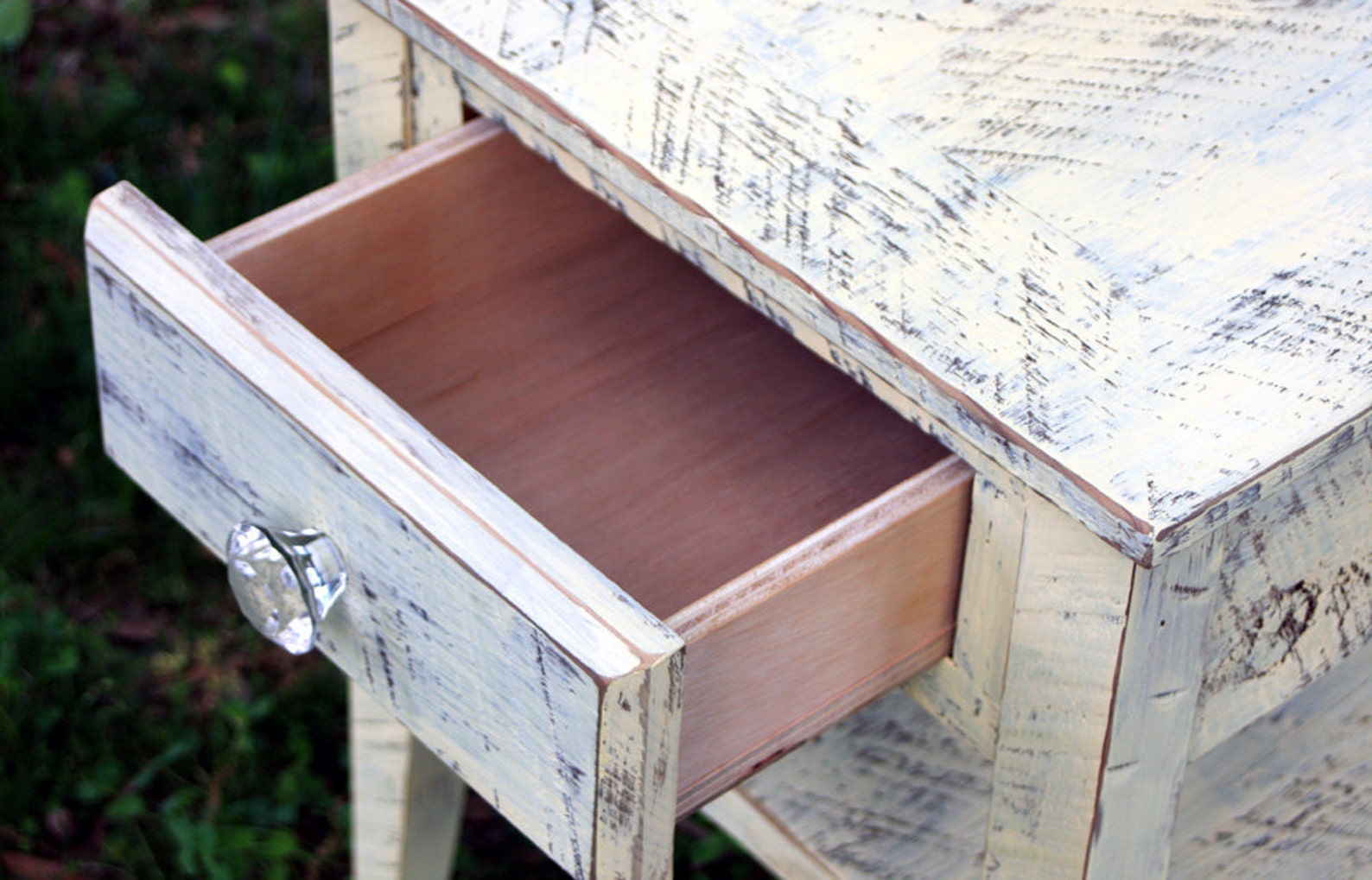 Cream Colored Side Table. Yellow End Table W/ Drawer. Rustic | Etsy