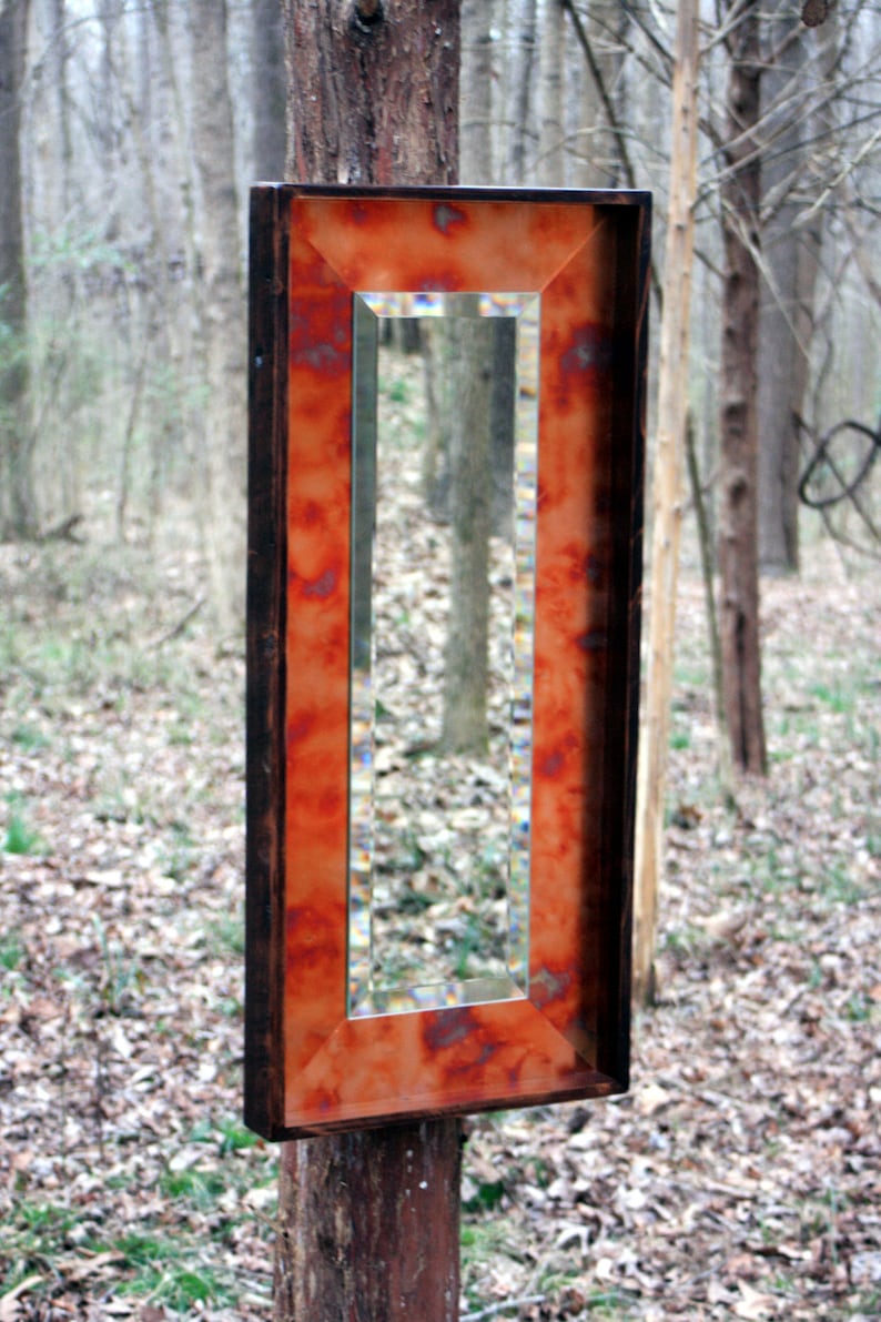 Copper Framed Mirror. Beveled Framed Mirror. Flame Painted - Etsy