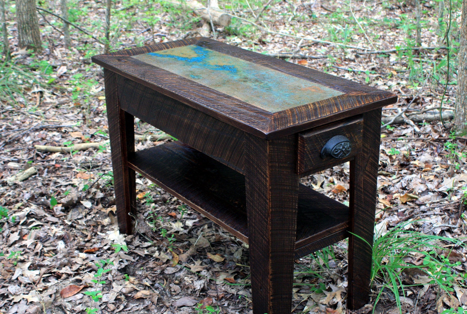 Large Copper Side Table. Copper Patina End Table. Rustic Metal Side ...