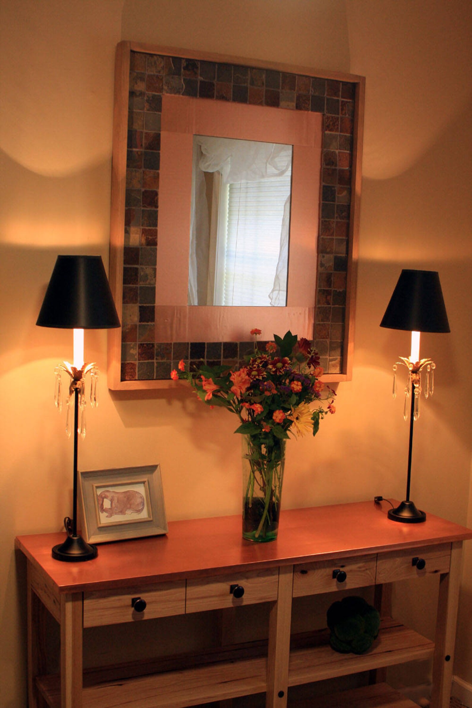 Large Console Table. Copper Console Table. Copper Top Table. Wood ...