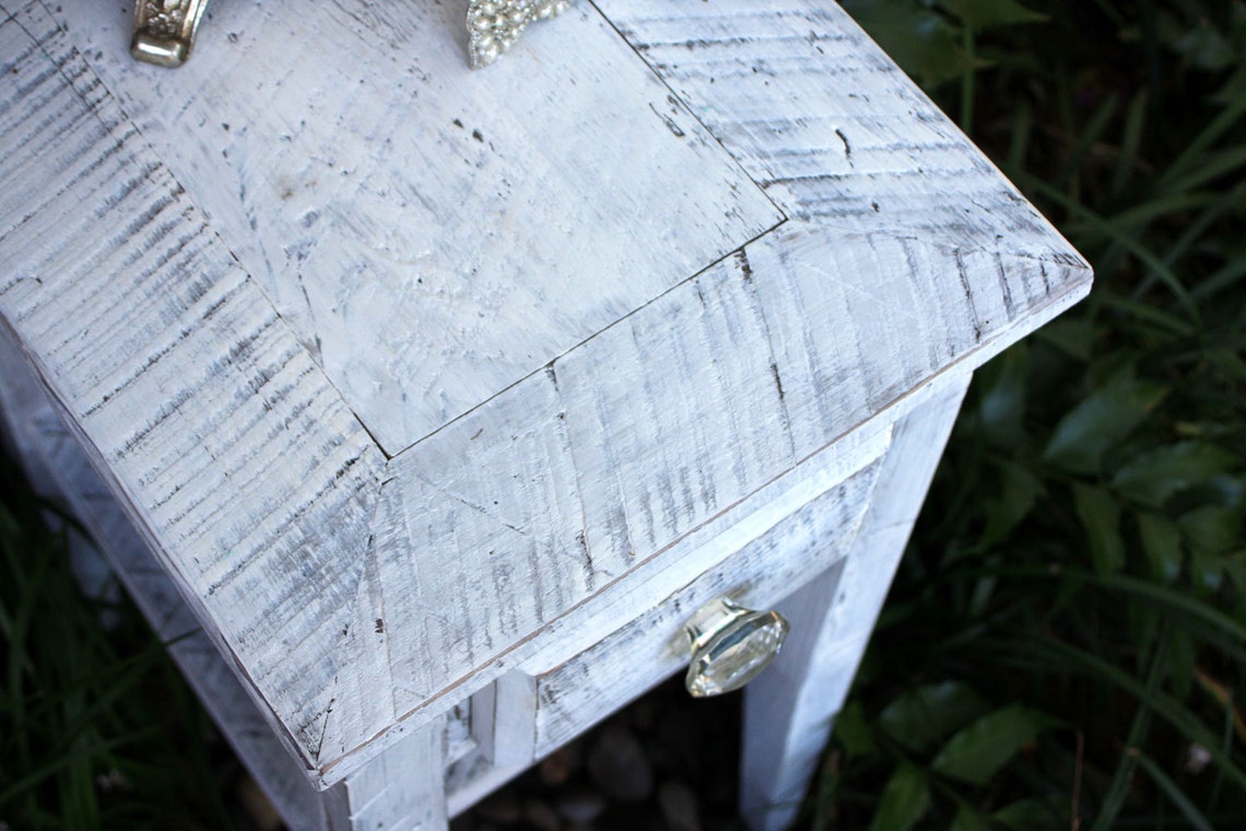 Distressed White End Table. White Bedside Table. Small End - Etsy