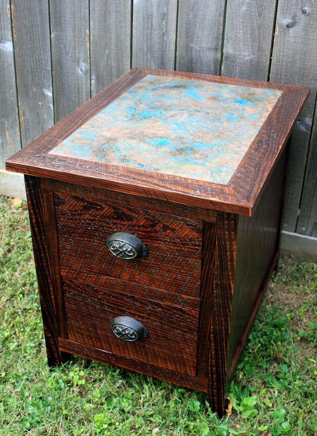 Copper Top End Table W/ Drawers. Copper Bedside Table. Two Drawer End ...