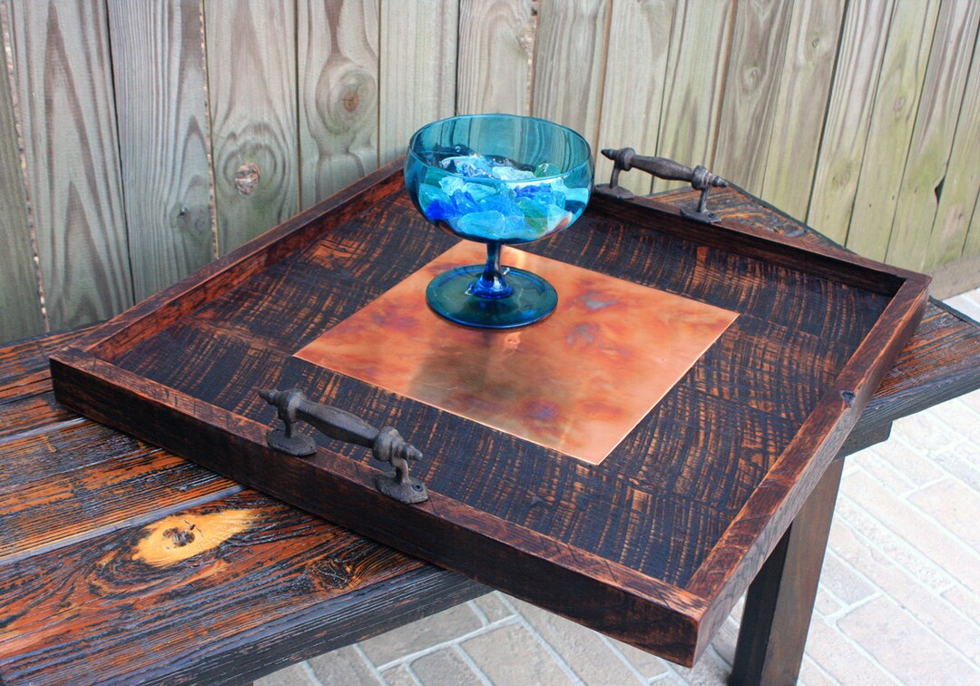 Copper Tray. Large Copper Serving Tray. Large Ottoman Tray. Wood Copper ...