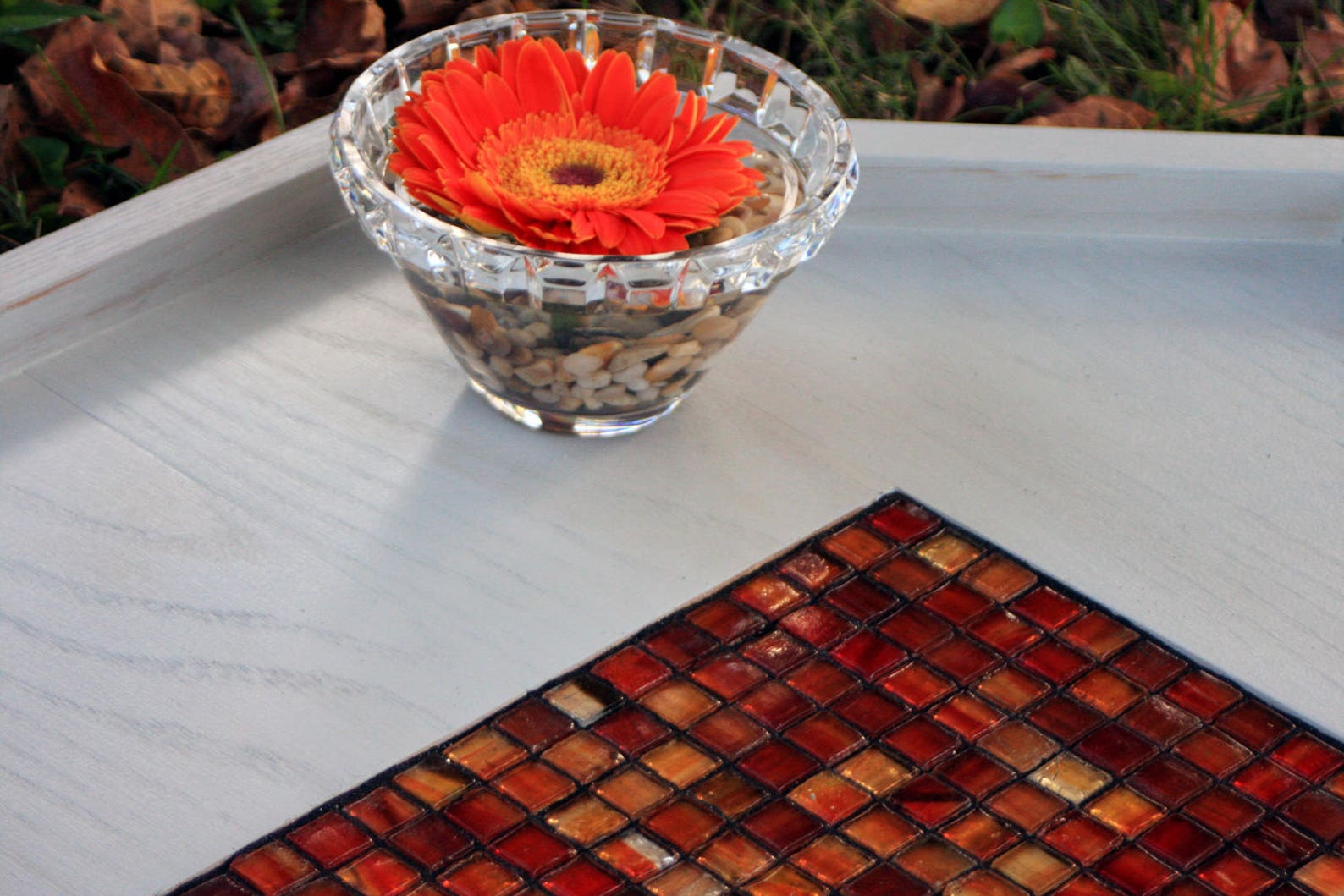 Octagon Ottoman Tray. Round Serving Tray. Octagonal Red Mosaic Serving ...