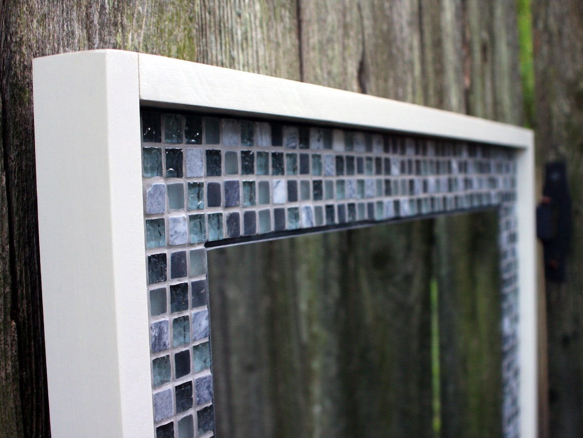 Glass Mosaic Tile Framed Mirror. Tile Framed Mirror. White | Etsy