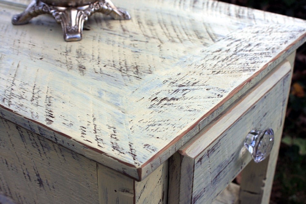 Cream Colored Side Table. Yellow End Table w/ Drawer. Rustic | Etsy