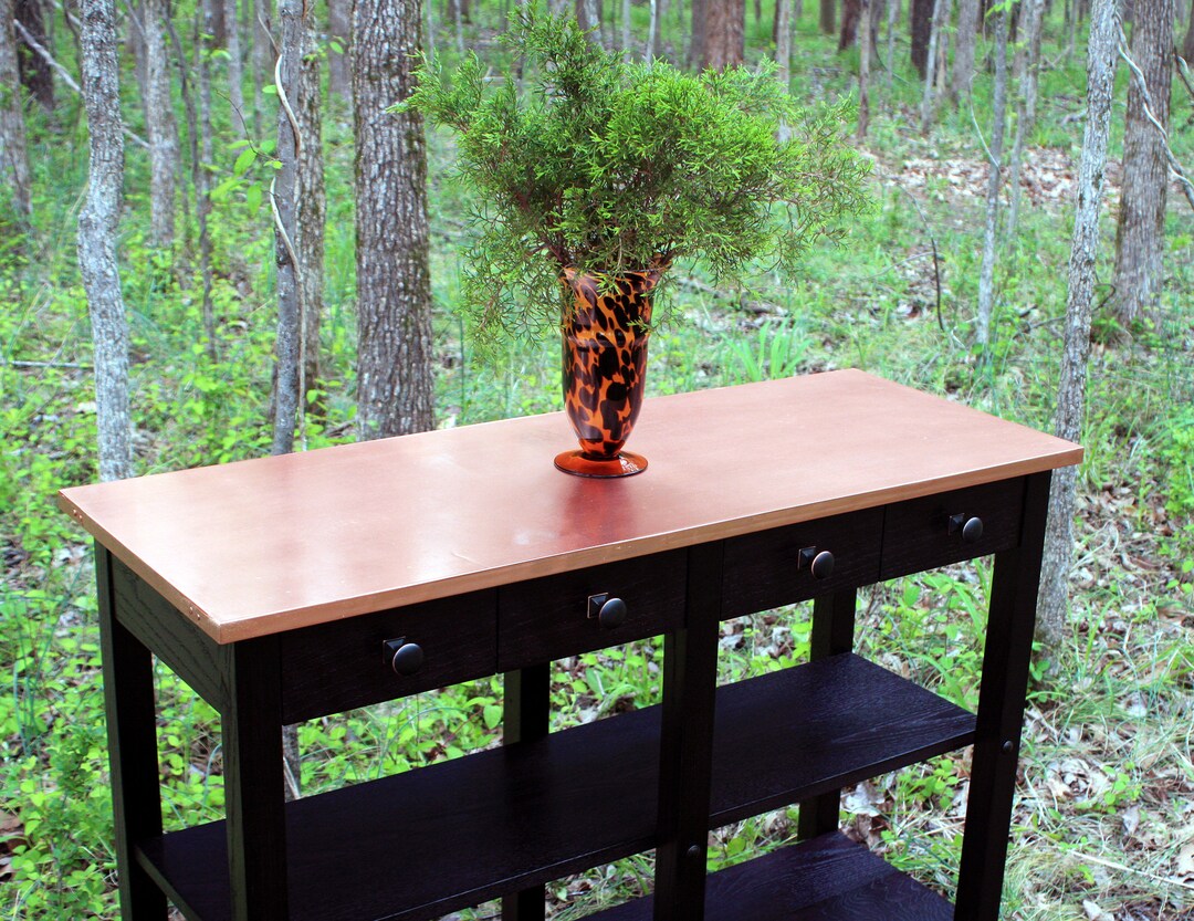 Large Console Table. Copper Console Table. Copper Top Table. Wood ...
