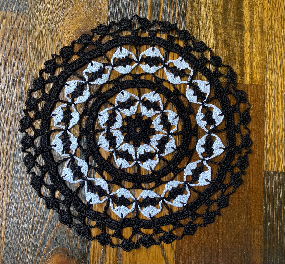 10” Two Color Black White Spider Web Halloween Themed Doily Hand ...