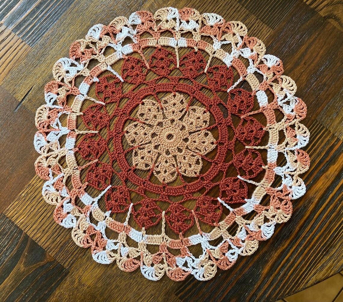 11” Tri Color Autumn Themed Doily Hand Crocheted Home Decor Lacy ...