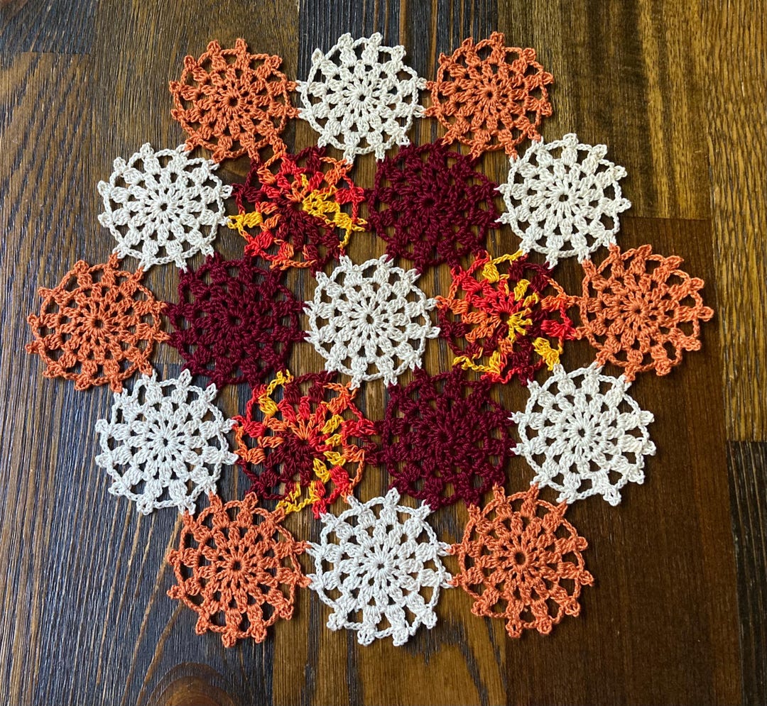 Medallion Pieced Hand Crocheted Doily 12 Inches Diameter in Falling ...