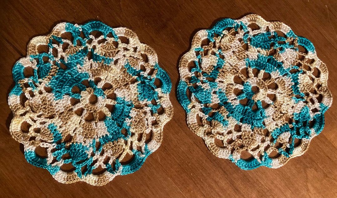 Set of 2 Multi Colored 6 Inch Doilies or Coasters Handmade Crocheted ...