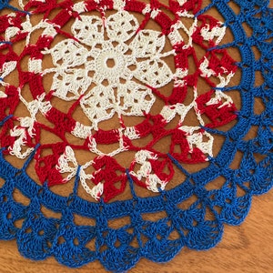 11" Tri Color Americana Color Themed Patriotic Doily Hand Crocheted ...