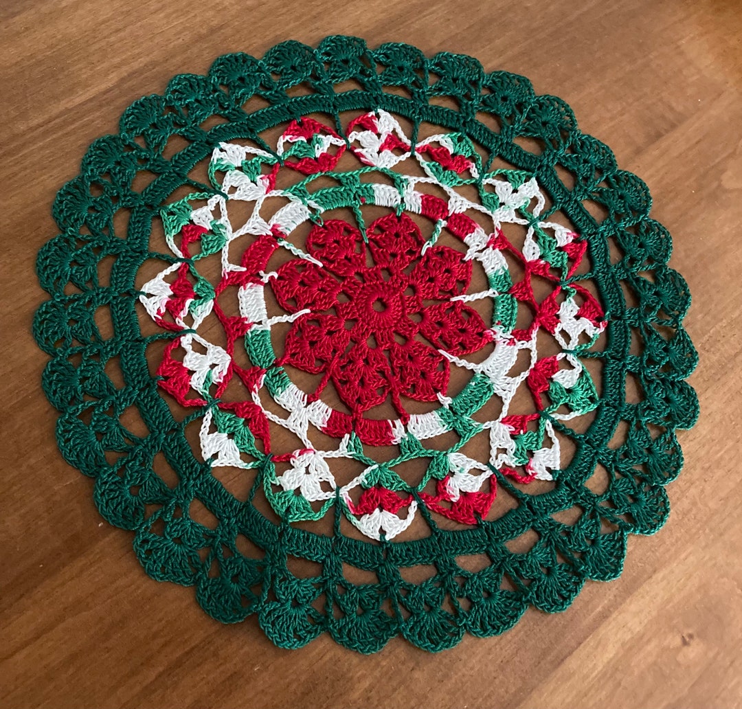 11” Tri Color Christmas Themed Doily Hand Crocheted Home Decor Lacy ...