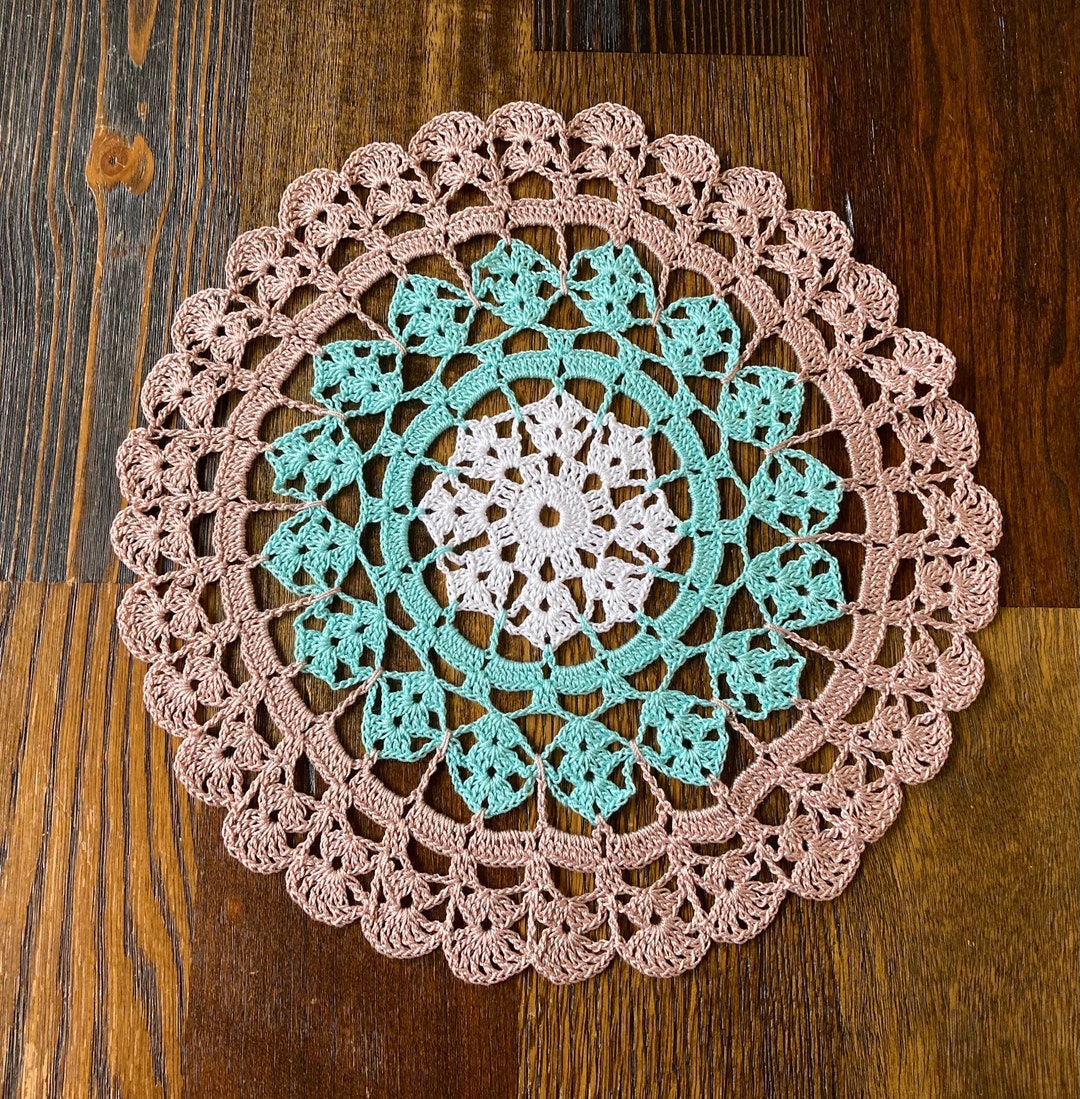 10.5” Tri Color Beach Color Themed Doily Hand Crocheted Home Decor Lacy ...