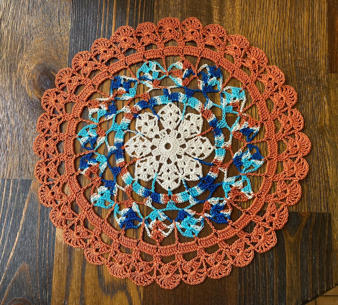 11” Tri Color Autumn Themed Doily Hand Crocheted Home Decor Lacy ...