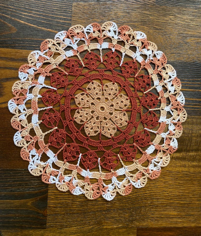 11” Tri Color Autumn Themed Doily Hand Crocheted Home Decor Lacy ...