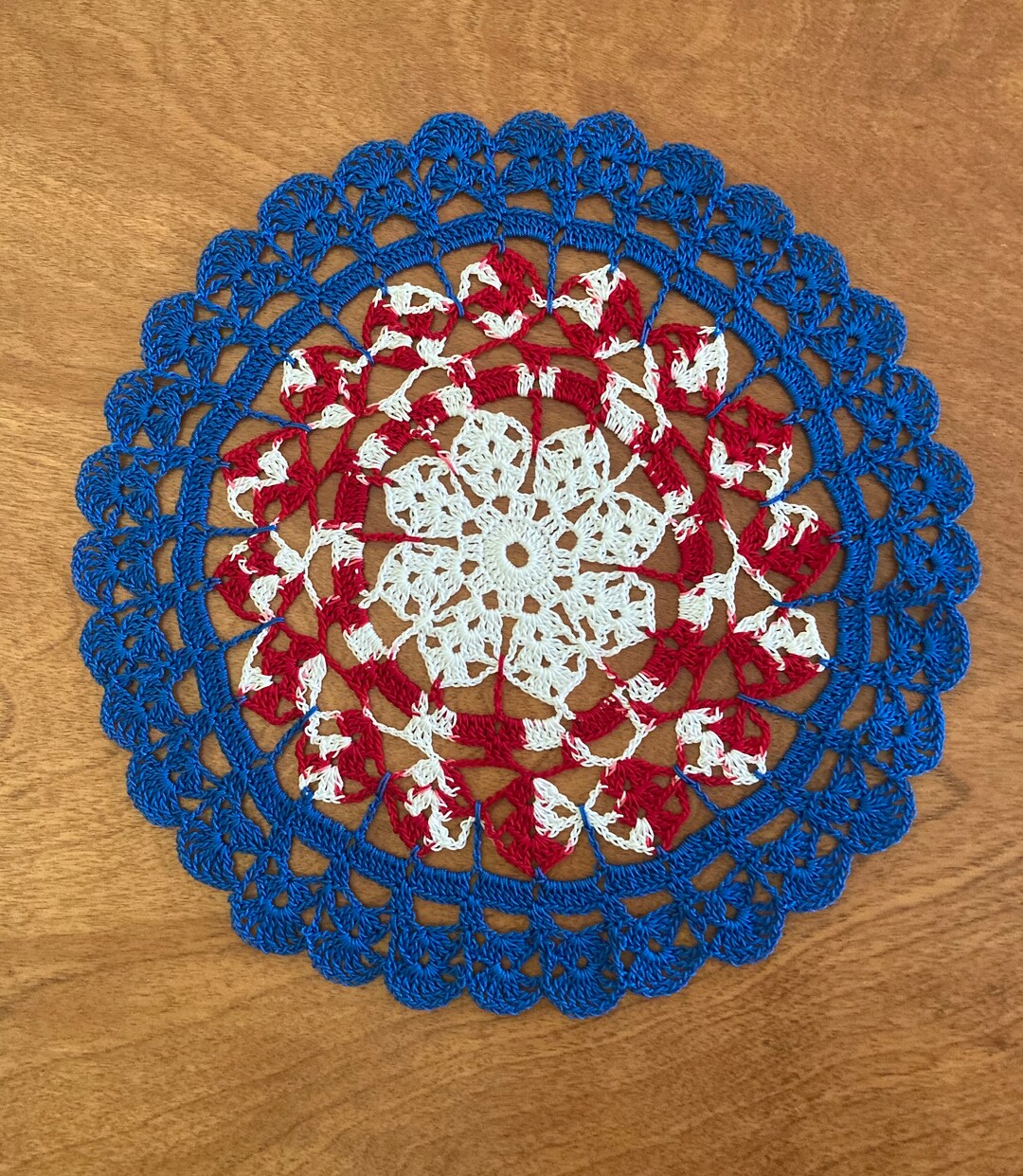 11" Tri Color Americana Color Themed Patriotic Doily Hand Crocheted ...
