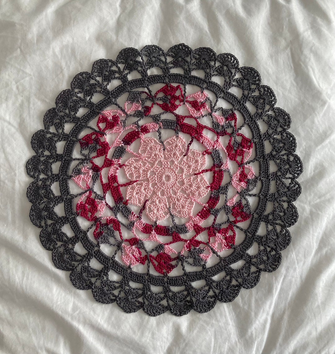 11.5” Tri Color Shades of Raspberry Doily Hand Crocheted Home Decor ...