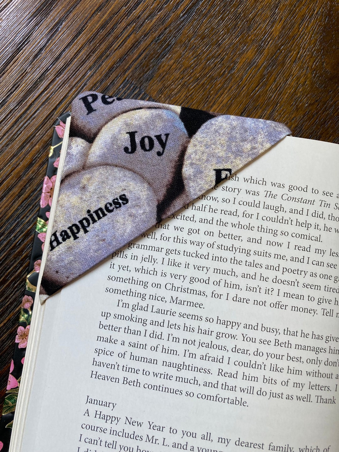 Hand Sewn Book Corner Bookmark Grey Stones Print 3.5” Square Librarian ...