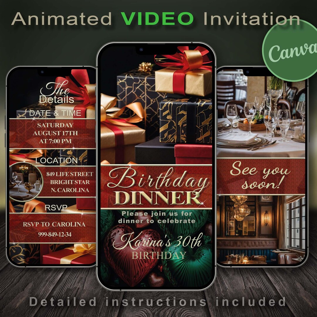 Birthday Template Red. Invitation for Women With Customizable Details ...