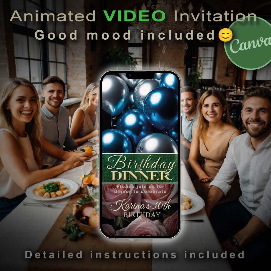 Birthday Dinner Invitation for Woman Green. Animated Invitations With ...
