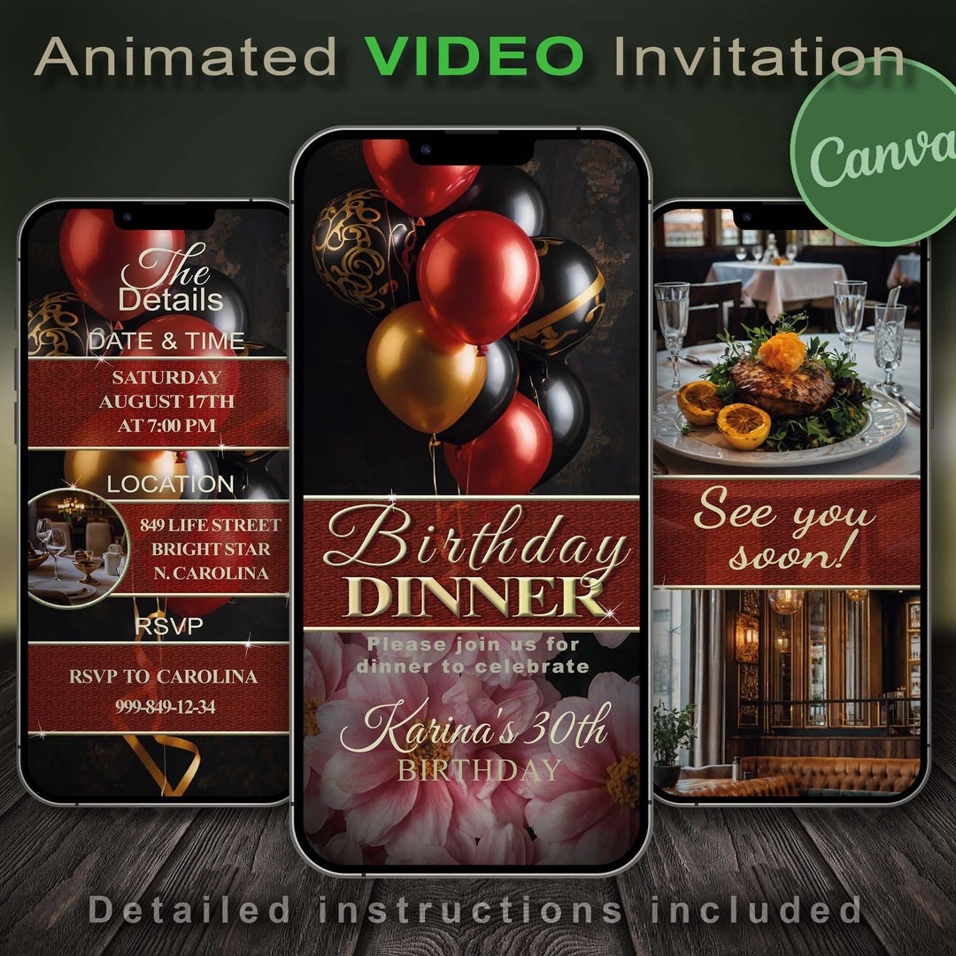 Birthday Digital Invitation Red. Animated Invitations With Editable ...