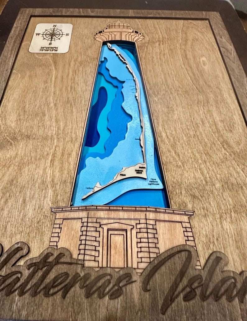 Lighthouse Inspired Cape Hatteras Map - Etsy