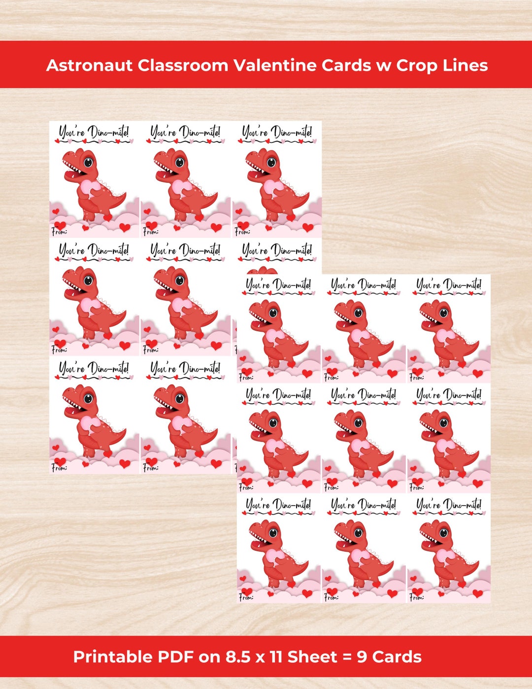Printable Dinosaur Valentine Cards for Classroom With Crop Lines ...