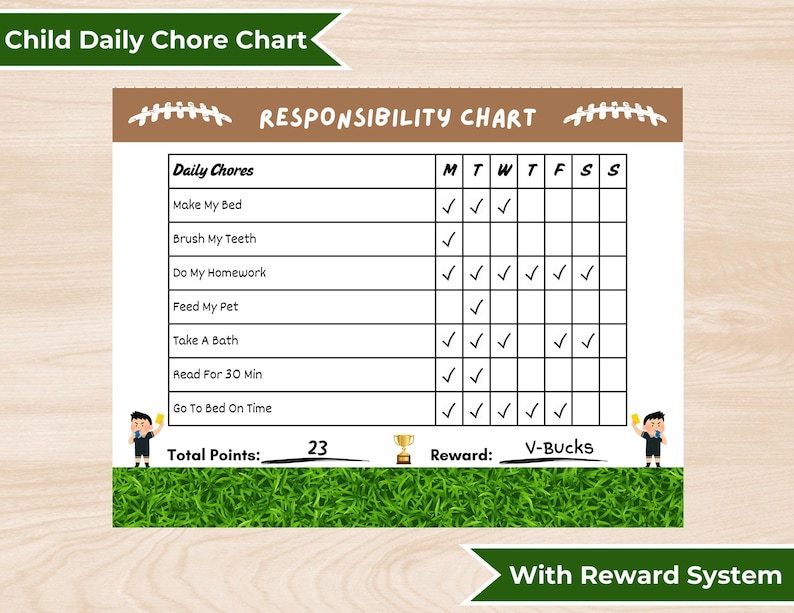 Football-themed Kids Chore Chart With Reward System | Digital Download ...