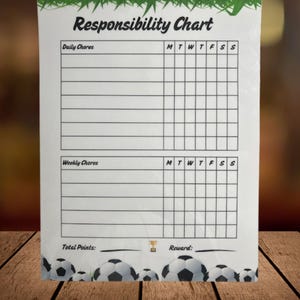 Daily and Weekly Chore Chart With Reward System | Soccer Theme for Kids ...