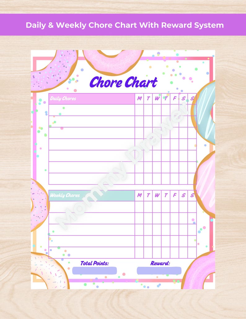 Donut Theme Printable Daily & Weekly Chore Chart With Reward System ...