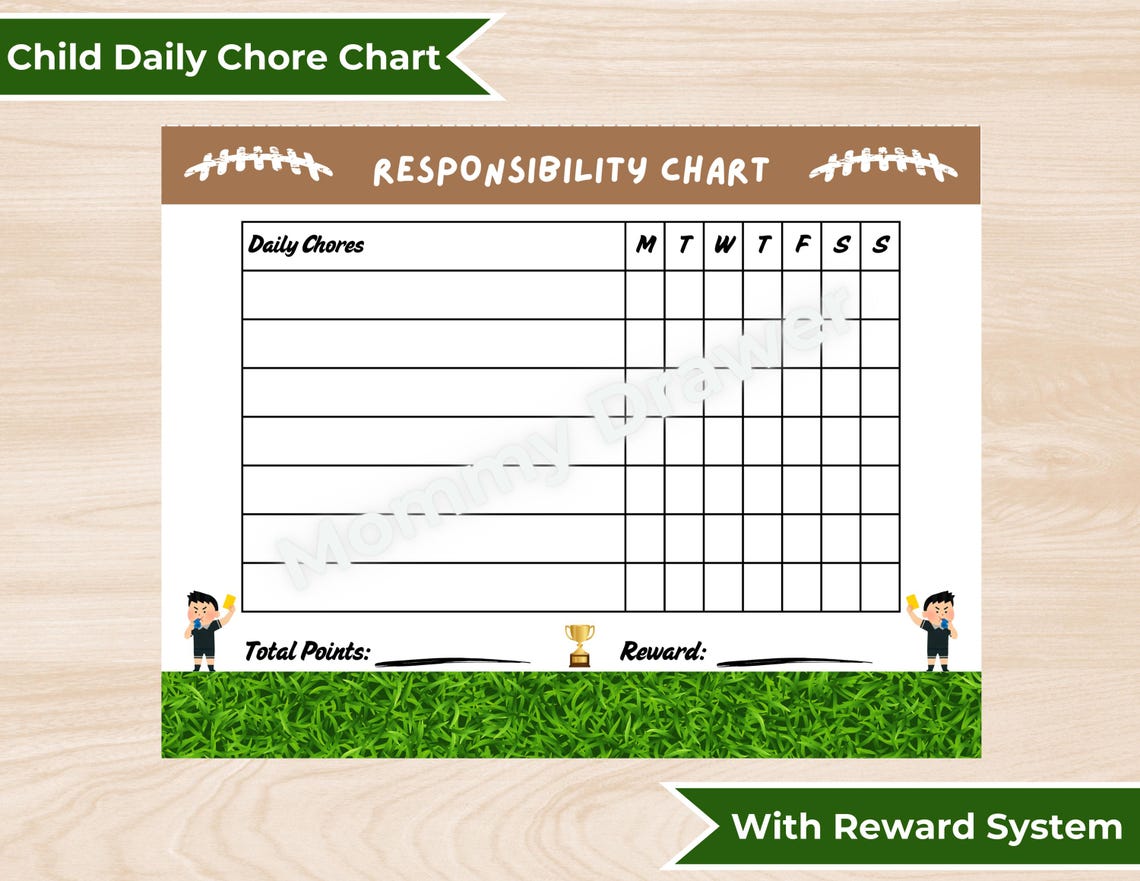 Football-themed Kids Chore Chart With Reward System | Digital Download ...