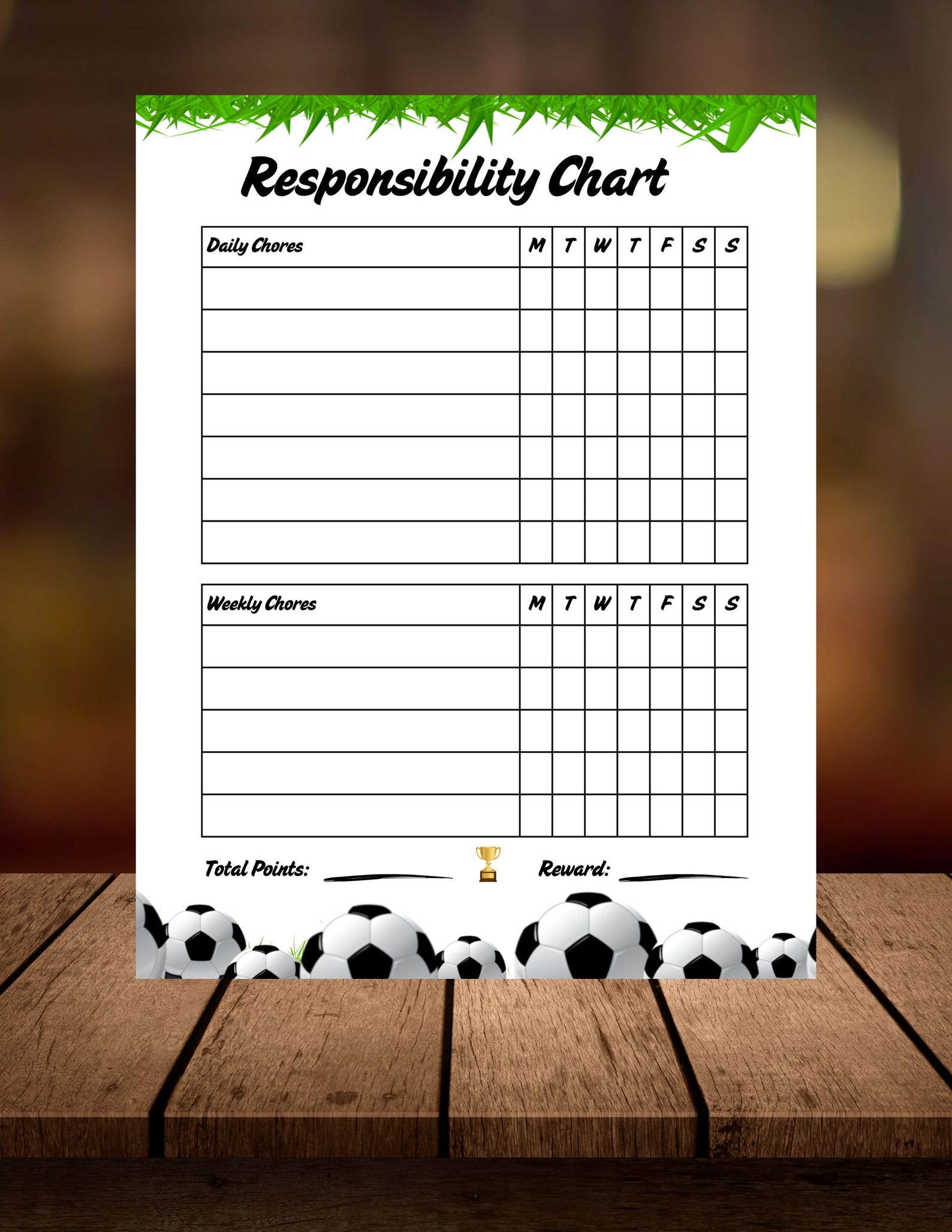 Daily and Weekly Chore Chart With Reward System | Soccer Theme for Kids ...